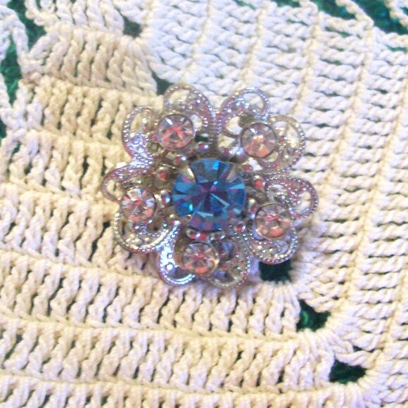 Vintage | Jewelry | Small Filigree Bright Blue And Clear Pronged ...